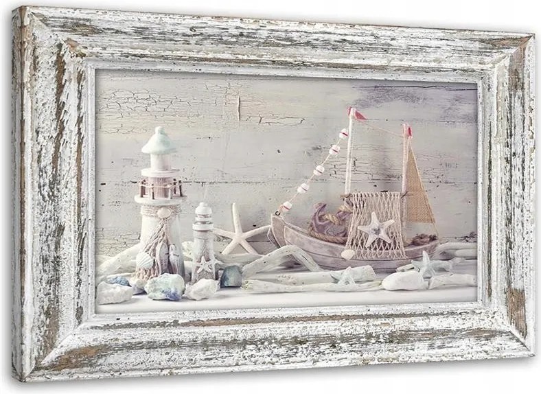 Obraz na plátně, Památky od moře shabby chic 90x60