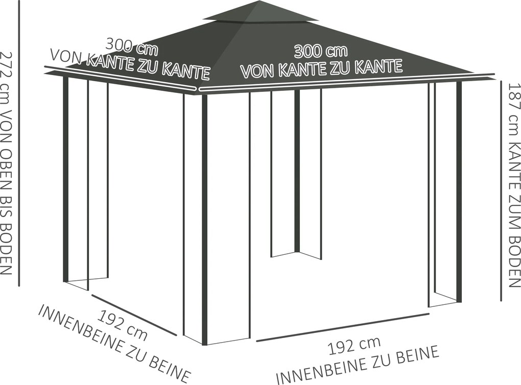 Pavilon s dvojitou střechou, 3x3 m Vodoodpudivý Stabilní Zimní zahradní pavilon s moskytiérou Světle šedý