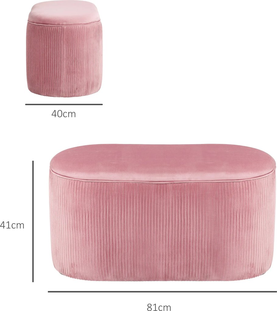 Lavice HOMCOM Růžová čalouněná lavice s úložným prostorem ve francouzském stylu, elegantní sametový potah, 81x40x41cm do předsíně a obývacího pokoje …