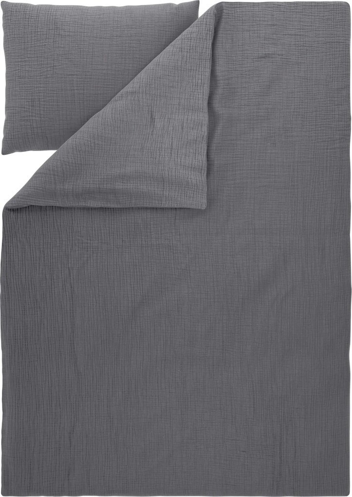 Livarno® Mušelínové ložní povlečení, 140 x 200 cm, 70 x 90 cm (tmavě šedá)