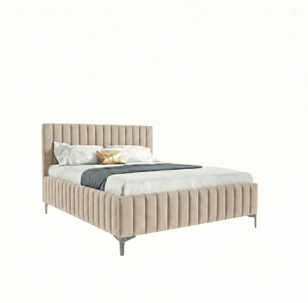 Eka Čalouněná postel INTIMA+ 120x200 cm Barva látky Trinity: Hořčicová (Trinity 2326), Úložný prostor: Bez úložného prostoru, Barva nožek postele: Stříbrná