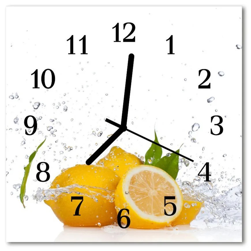 Skleněné hodiny čtvercové citróny 30x30 cm