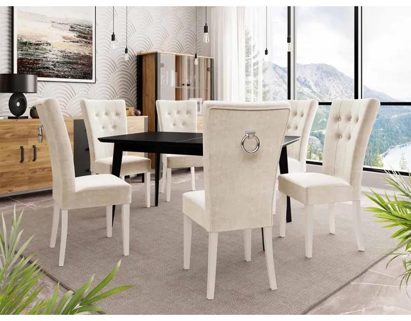 Rozkládací stůl 140x80 se 6 židlemi ST67, barva: natura, barva: bílá, Klepadlo: chrom, Potah: Magic Velvet 2258