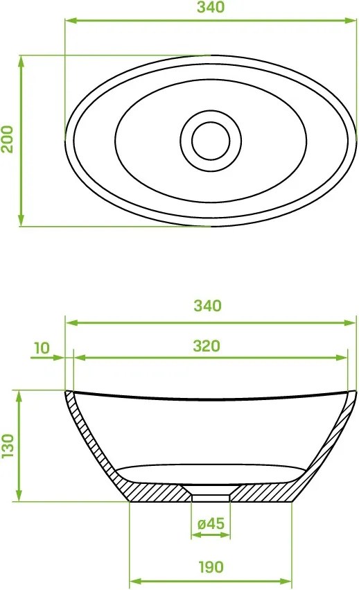 Laveo Vela, granitové umyvadlo na desku 340x200x130 mm, béžová, LAV-VGV1410T