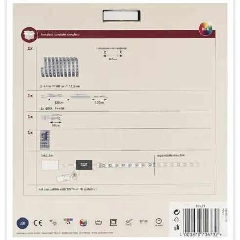Paulmann 70673 - LED RGB/40W Stmívatelný pásek MAXLED 3m 230V + dálkové ovládání