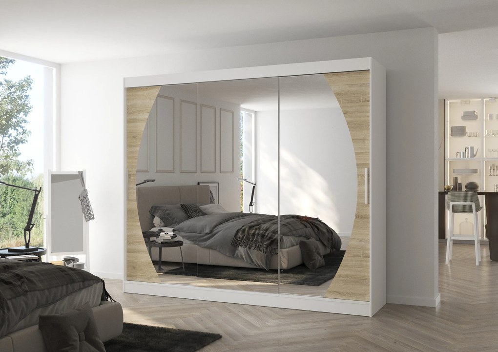 ADRK Furniture Skříň s posuvnými dveřmi a zrcadlem CAMBE 250 SW-CAM-W+S-250+A450