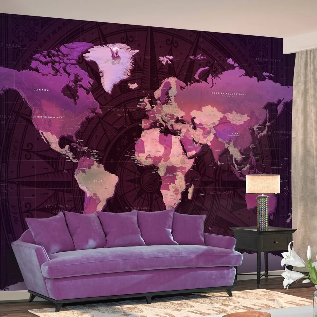 Fototapeta - Purple World Map