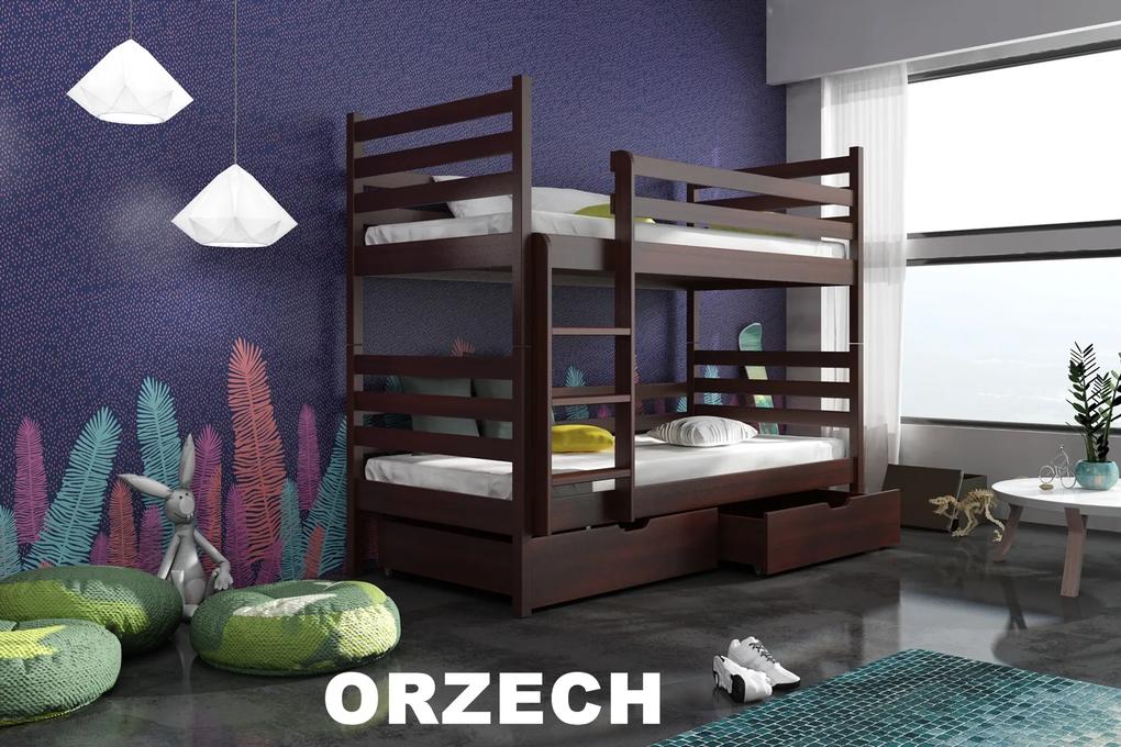 Patrová postel NEMO 80x180 cm s úložným prostorem borovice masiv OŘECH