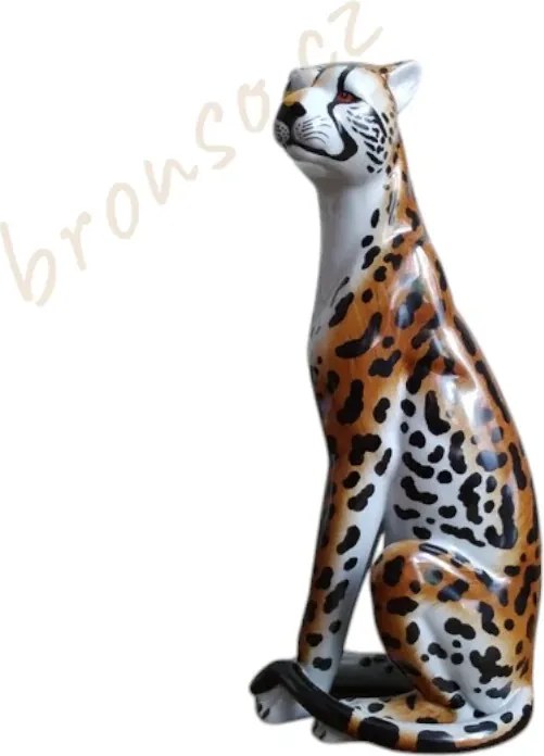 Sedící leopard – keramická socha, elegantní ručně vyrobená zvířecí dekorace do interiéru