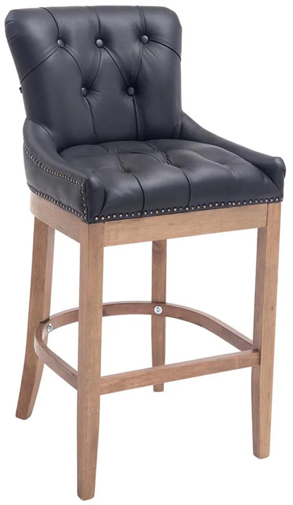 Barová židle Buckingham ~ kůže, dřevěné nohy světlá antik - Černá