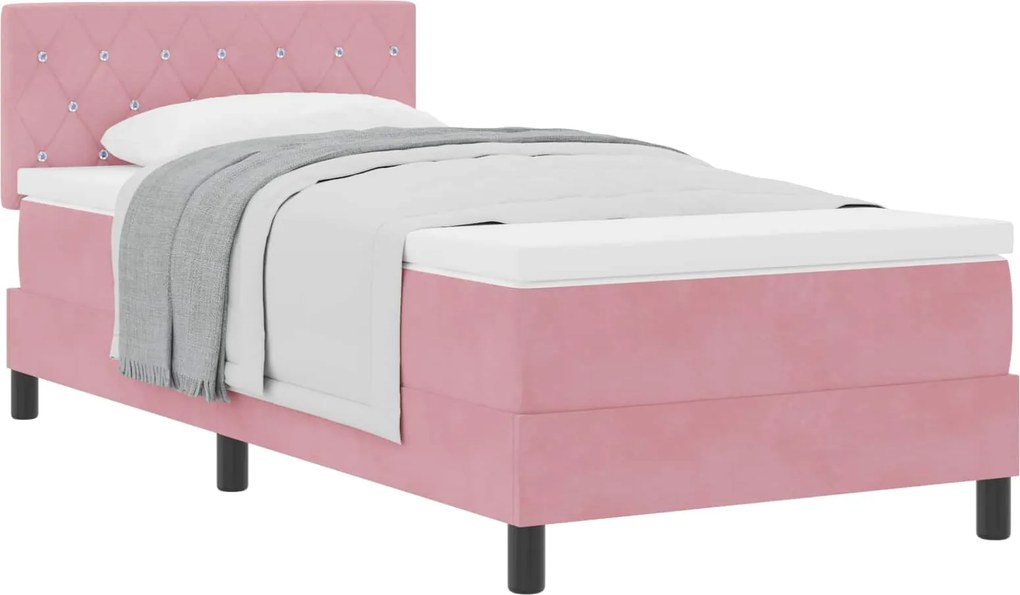 Postel s boxspringem s matrací s čelo Růžová 100 x 200 cm samet 3339091