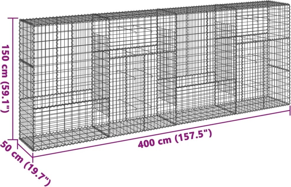 Gabionový koš s víkem 400 x 50 x 150 cm pozinkované železo 3295157