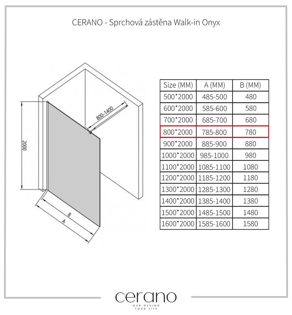 CERANO - Sprchová zástěna Walk-in Onyx L/P - chrom, transparentní sklo - 80x200 cm