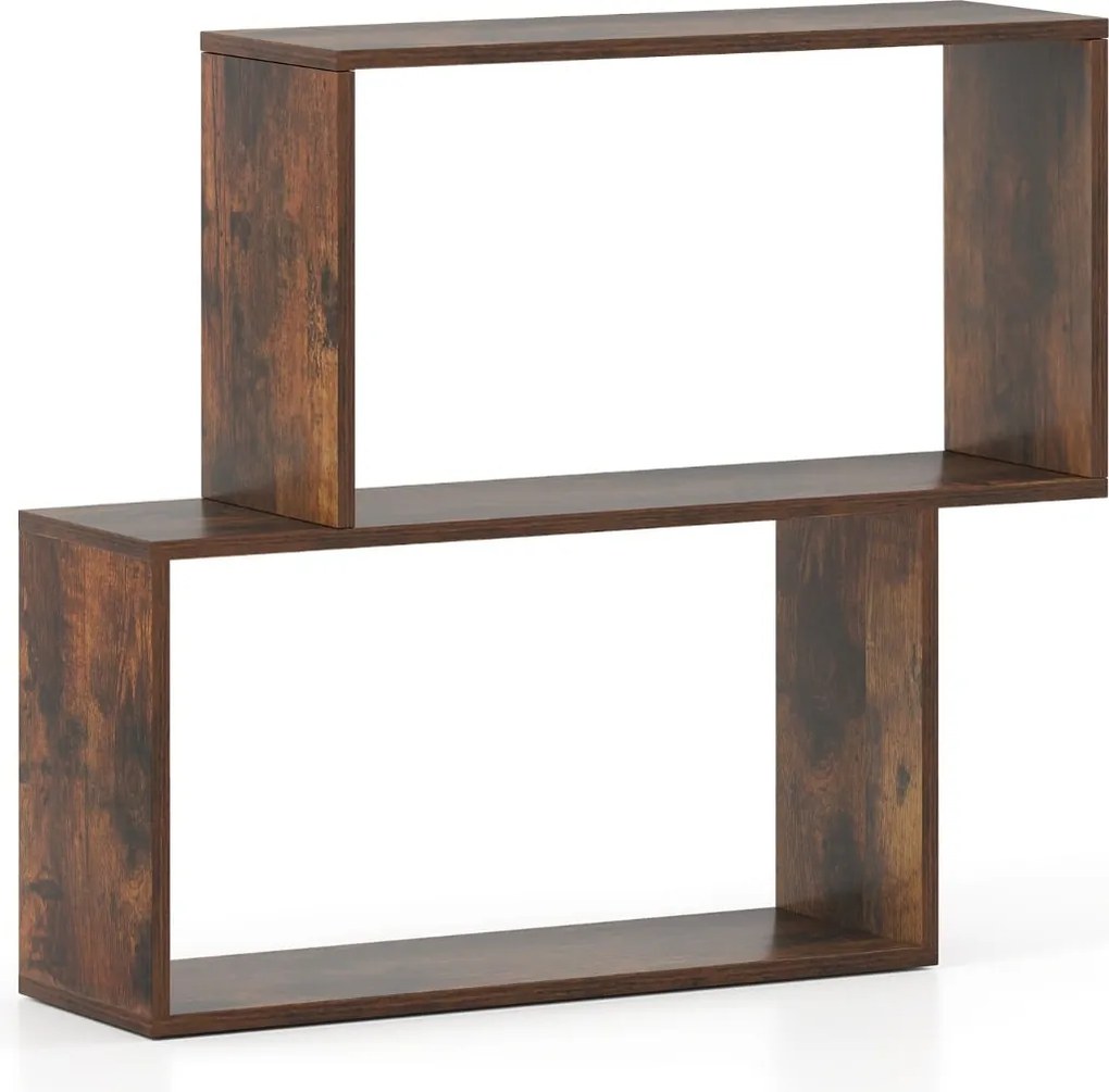 Costway 3 Tier Geometric Knihovna Volně stojící dřevěná police s 2 Přihrádky