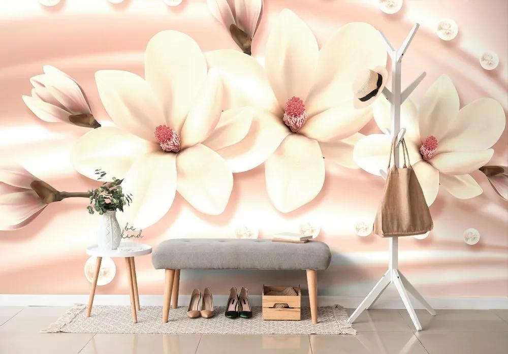 Tapeta luxusní magnolie s perlami - 225x270