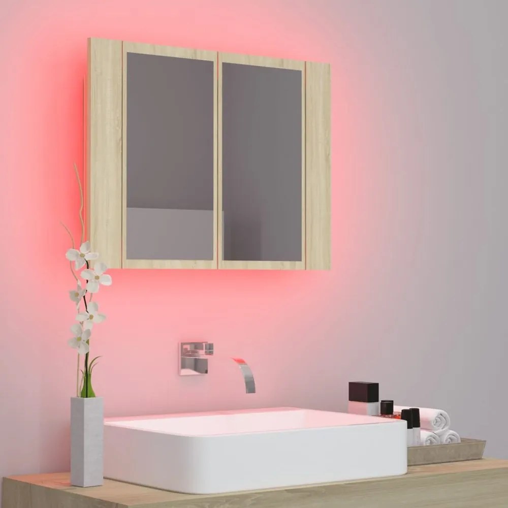 Petromila LED koupelnové zrcadlo dub sonoma 60 x 12 x 45 cm akrylové