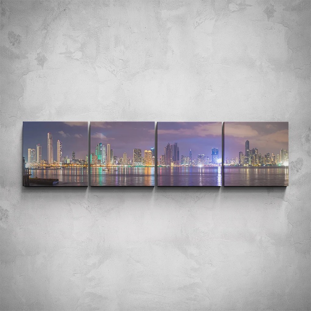 4-dílný obraz - Přístavní město v noci - PopyDesign