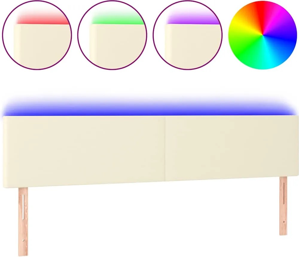 Čelo postele s LED krémové 200x5x78/88 cm umělá kůže 3121442