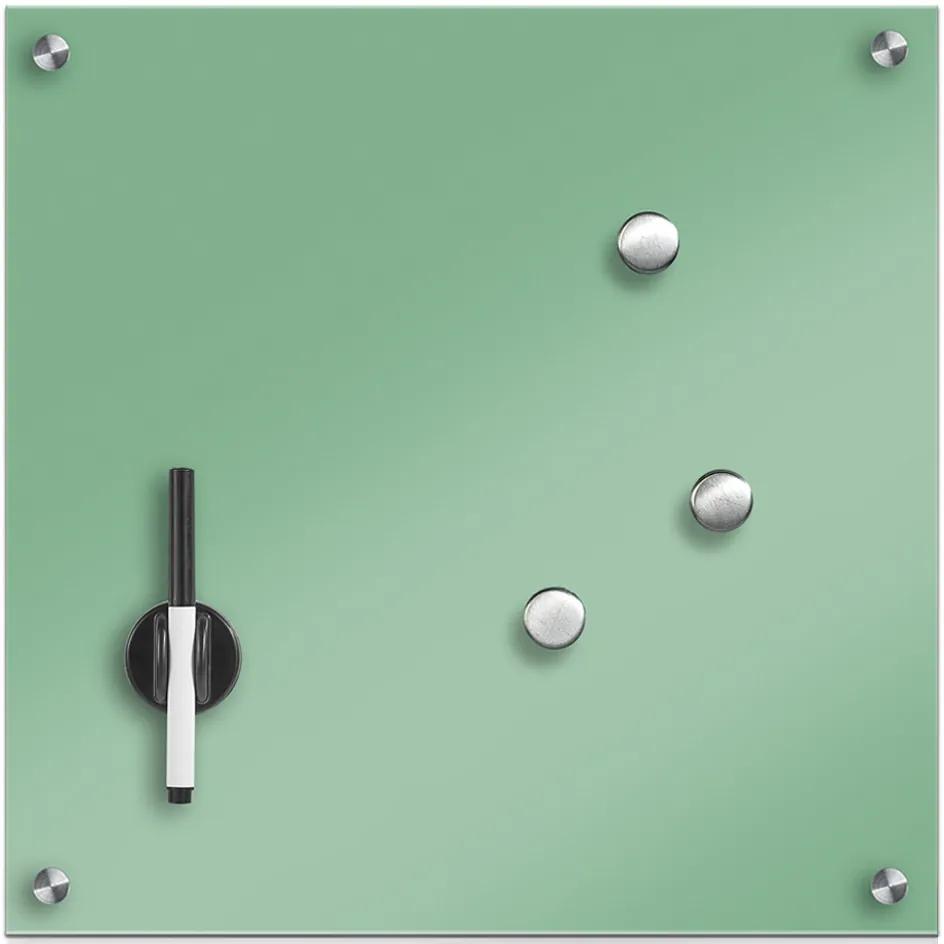 Skleněná magnetická tabule na poznámky MEMO, mentolová barva + 3 magnety, 40x40 cm, ZELLER