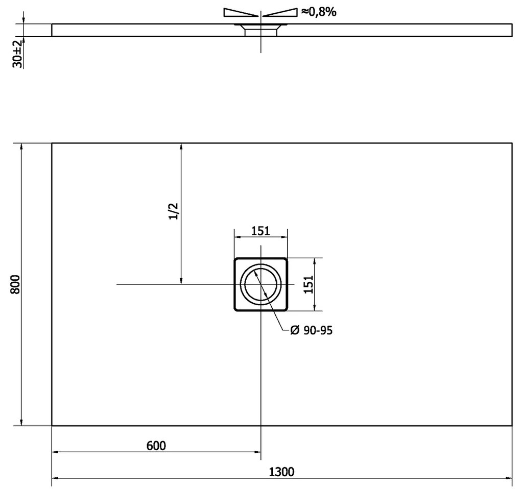 Polysan, FLEXIA sprchová vanička z litého mramoru s možností úpravy rozměru 130x80x3cm, 72899