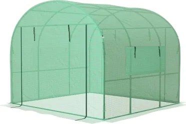 Outsunny zahradní tunelový skleník 6 m² PE vysoká hustota 135 g/m², s 2 zipovými dveřmi 300 x 200 cm, zelená