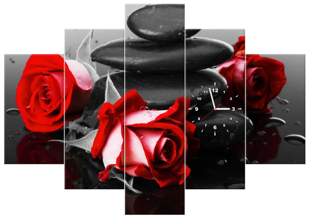 Gario Obraz s hodinami Roses and spa - 5 dílný Rozměry: 150 x 70 cm