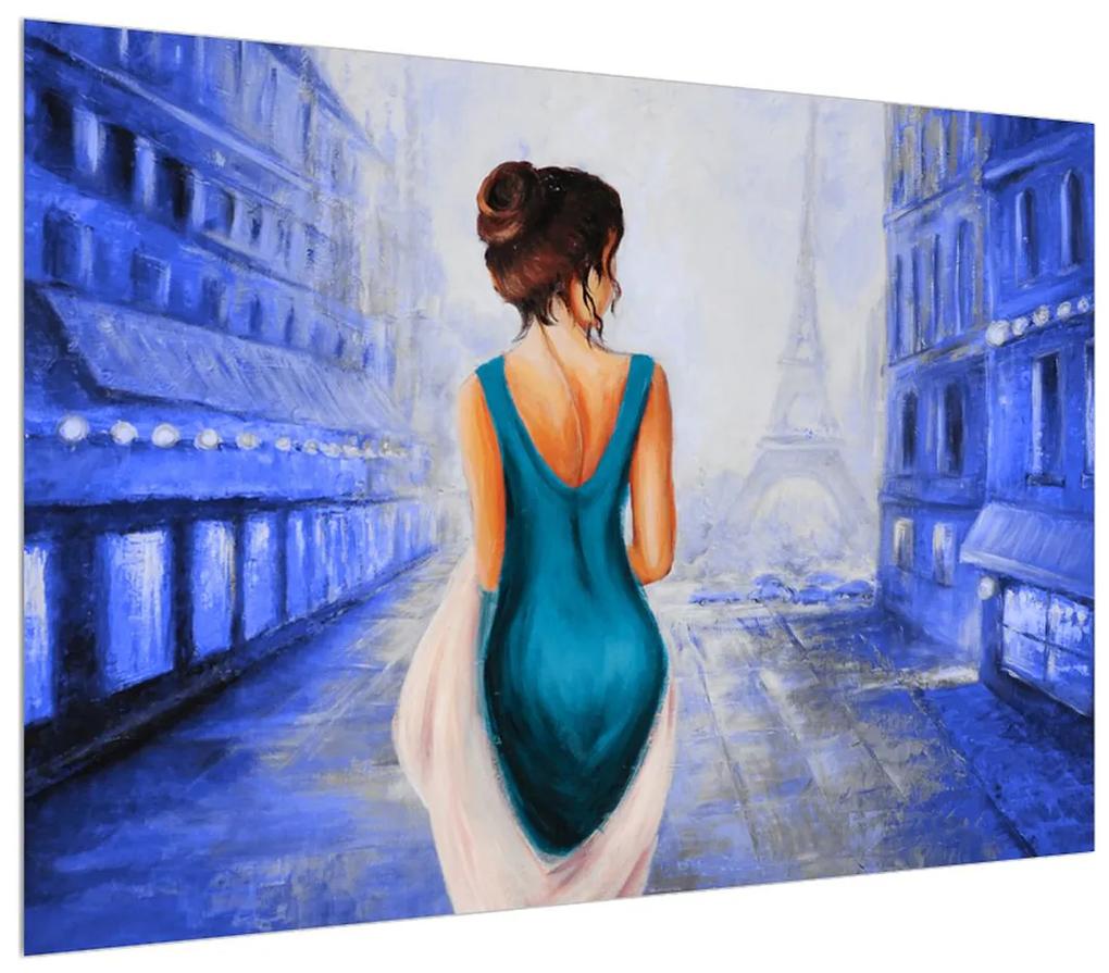 Obraz ženy a Eiffelovy věže (100x70 cm)