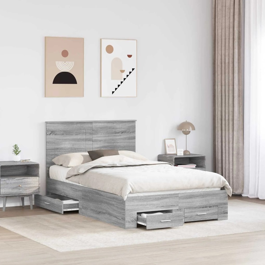 Rám postele s čelo Šedá Sonoma 135 x 190 cm Kompozitní dřevo 3409663