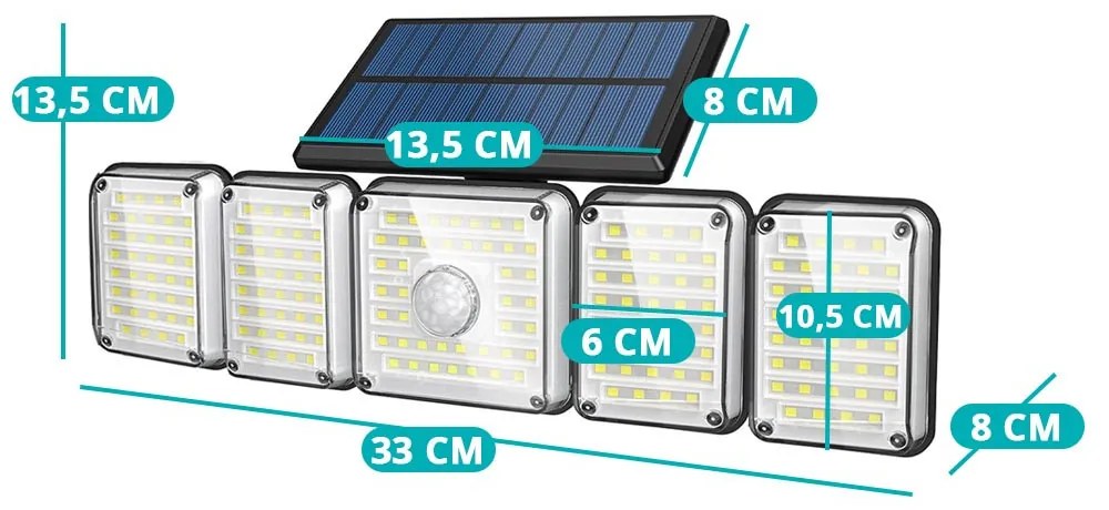 5 panelová otočná 300 LED solární lampa
