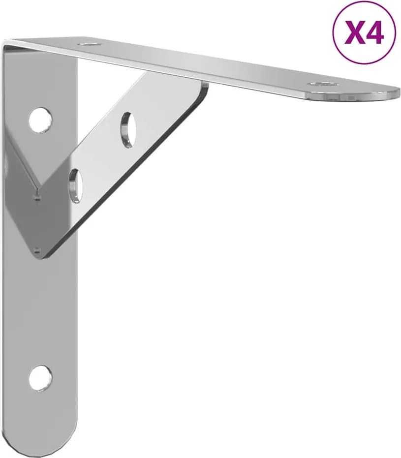 Policové držáky 4 ks 20 x 2,5 x 14 cm stříbrné nerezová ocel 30297