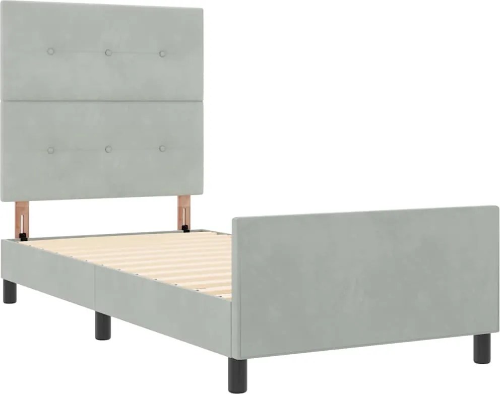 Postel s boxspringem s čelo Světle šedá 90 x 200 cm samet 3344915