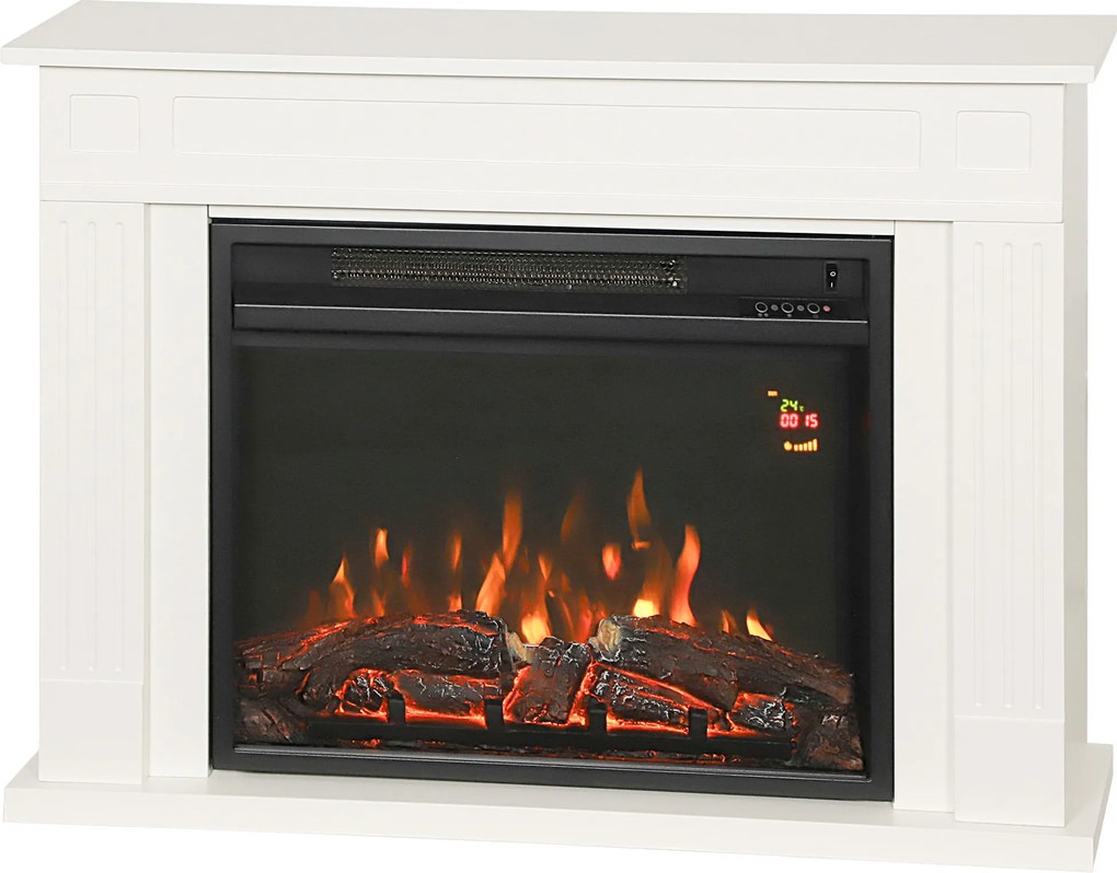 HOMCOM Elektrický krb s plamenem ve 12 barvách a 5 stupni jasnosti, dálkové ovládání a časovač, 98x23,5x69,5 cm, bílá a černá
