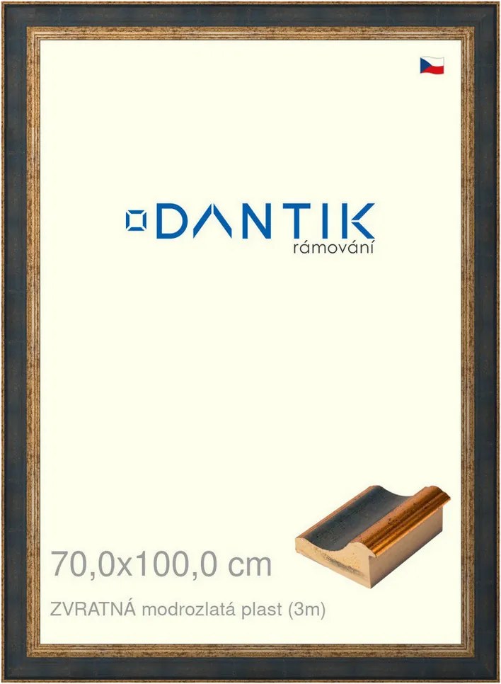 DANTIK rámeček 70x100 | ZVRATNÁ modrozlatá plast (Plexi Čiré)
