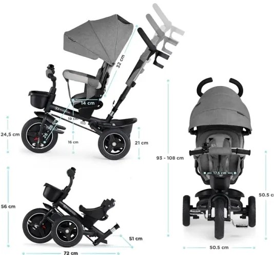 KINDERKRAFT select - Dětská tříkolka 5v1 SPINSTEP šedá