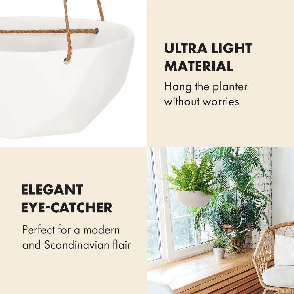 Blumfeldt Laren, závěsný květináč, Ø 28 cm, Polystone, s přírodními lany, sada 2 kusů