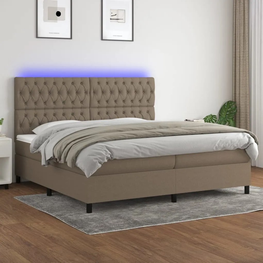 Box spring postel s matrací a LED taupe 200x200 cm textil
