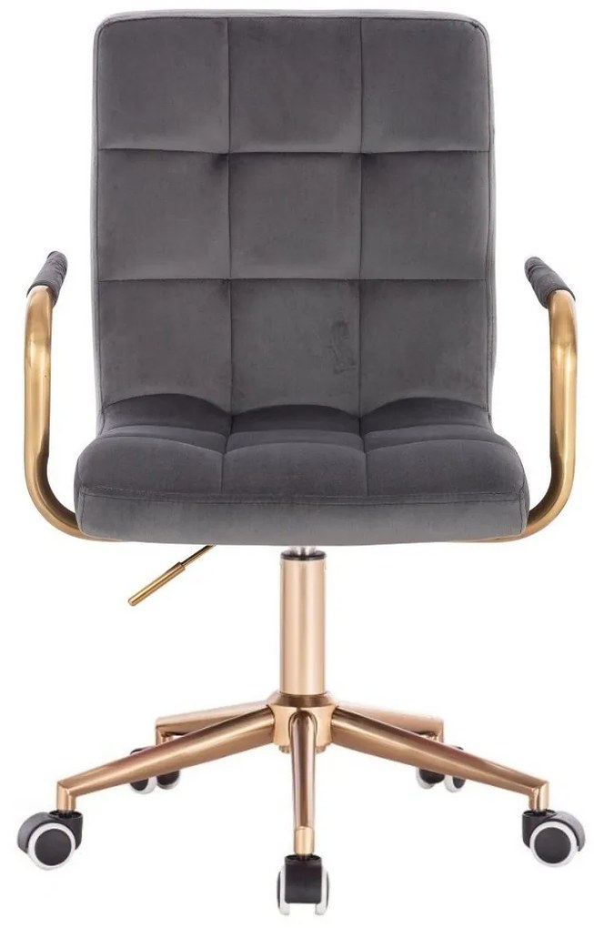 LuxuryForm DESIGN Otočná židle VERONA GOLD VELUR na zlaté podstavě s kolečky - tmavě šedá