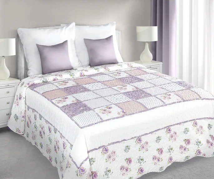 Přehoz na postel OLIVIER 220x240 cm bílá/růžová patchwork Mybesthome