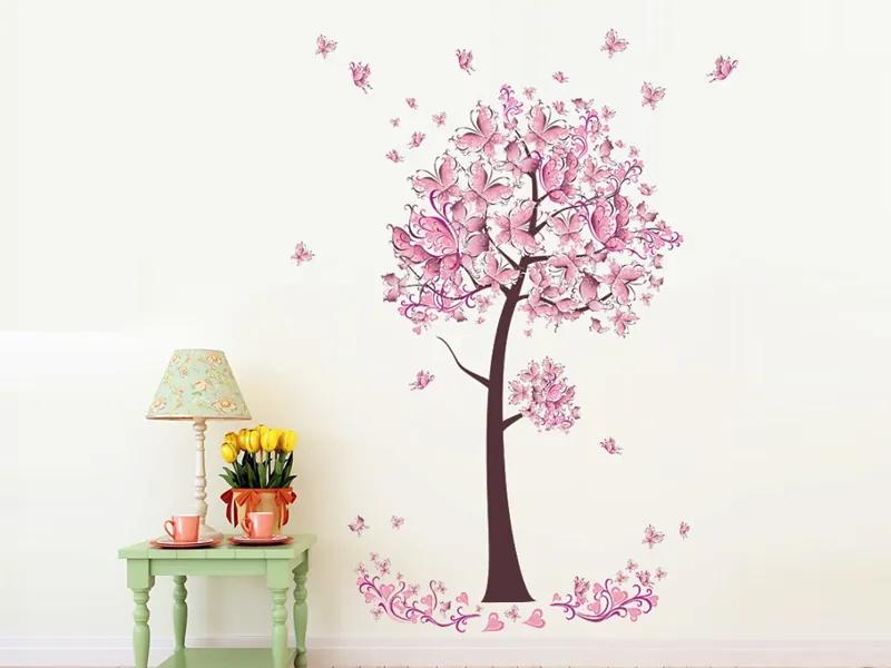 Nalepte.cz Strom s růžovými motýly 70 x 100 cm