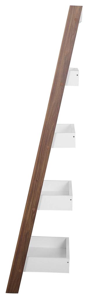 Dřevěná police na knížky ve tvaru žebříku ořechovo-bílá MOBILE TRIO Beliani