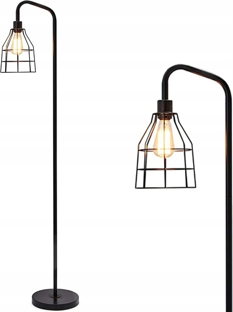 Lampa Stojaca Czarna 180CM Podlogowa Z Wlacznikiem Do Czytania E27 Loft