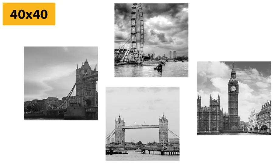 Set obrazů tajemný Londýn v černobílém provedení Varianta: 4x 60x60