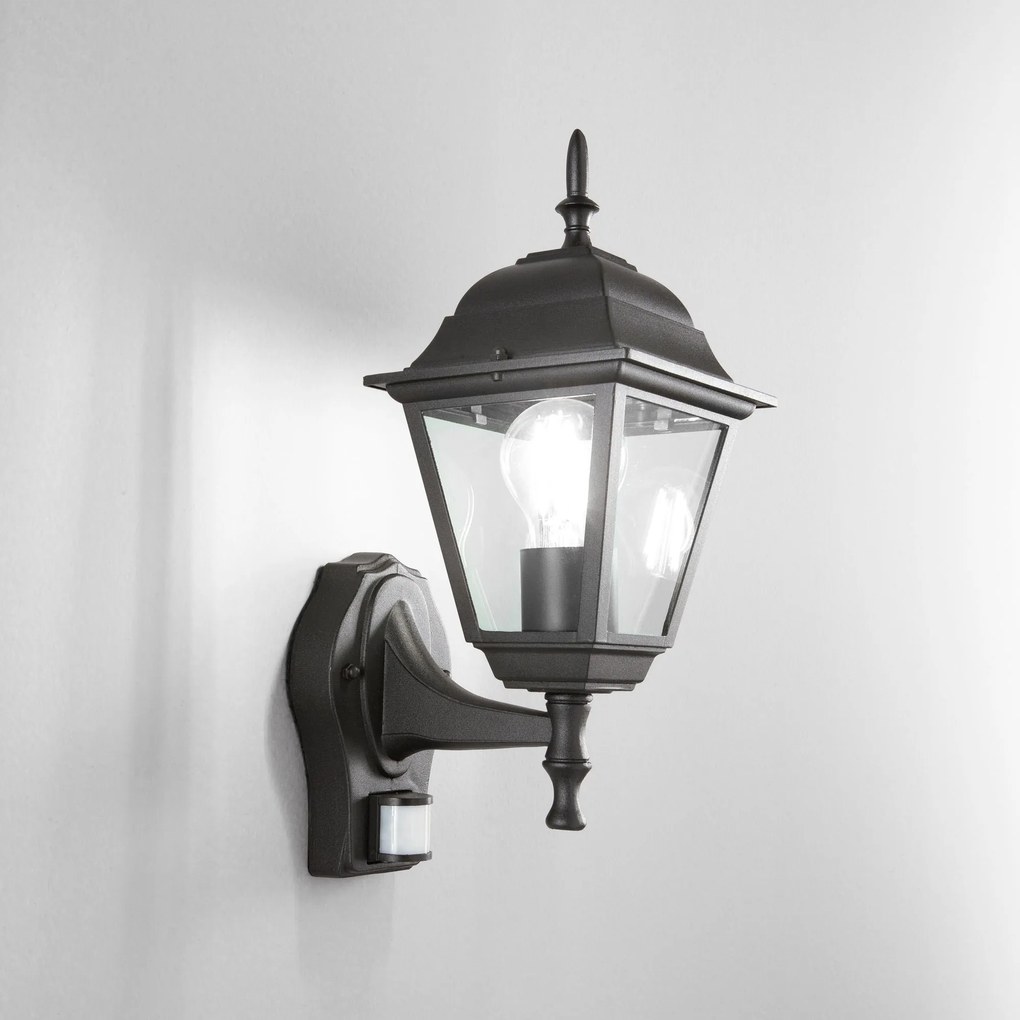 FAN LANT-ROMA/AP1A-S Venkovní nástěnné svítidlo UP ROMA černá se senzorem, 1xE27, IP44, 19,5 x 39 x 14,6 cm - FANEUROPE