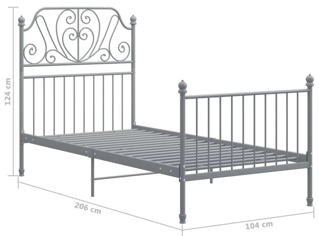 Rám postele šedý kov 100 x 200 cm,  324846