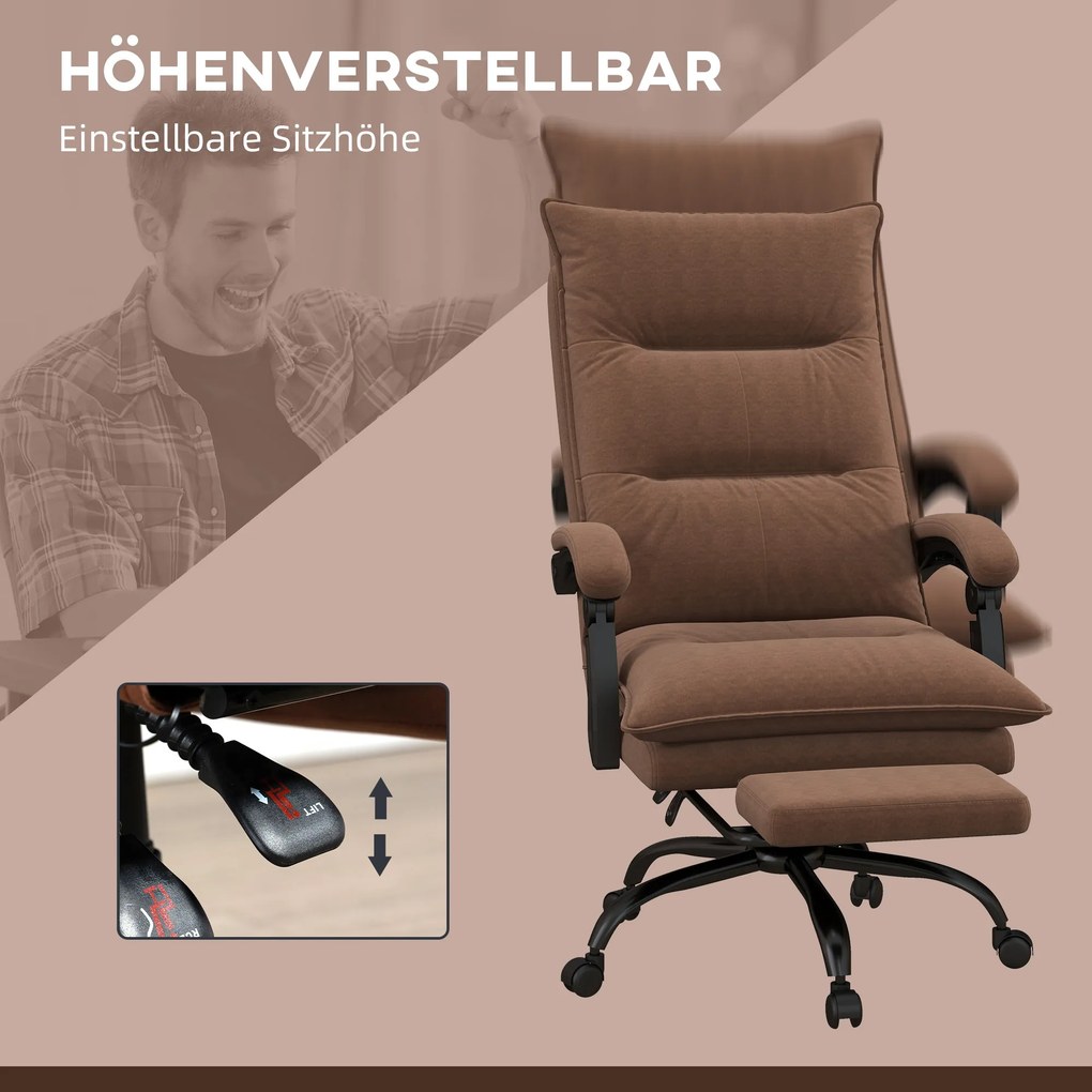 Kancelářská židle Vinsetto s masážní funkcí, naklápěcí v úhlu 155°, otočná židle s područkami, ergonomická kancelářská židle, hnědá