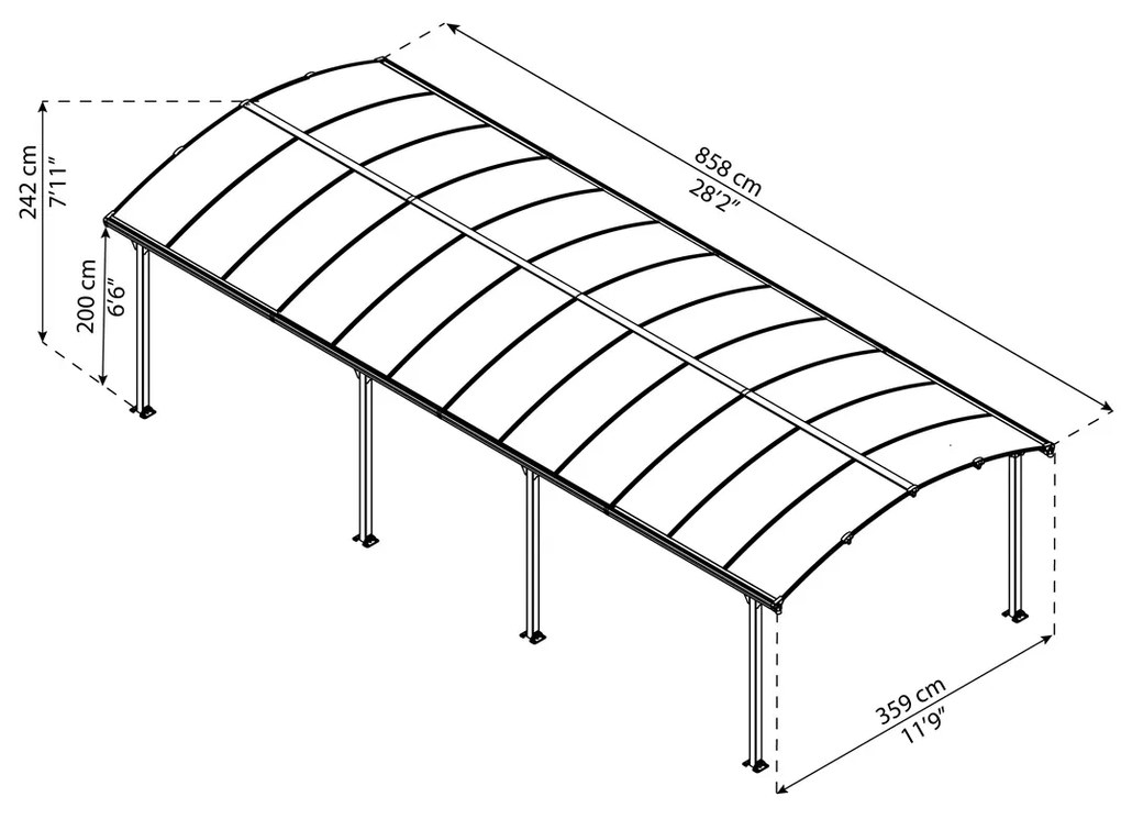 Palram Arcadia 8500 hliníkový (montovaný) přístřešek s obloukovou střechou
