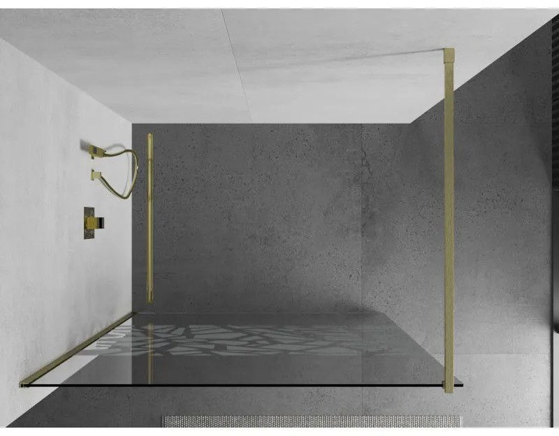 Mexen Kioto, sprchová zástěna Walk-In 120 x 200 cm, 8mm čiré sklo bílý vzor, ​​zlatý matný profil, 800-120-101-55-85
