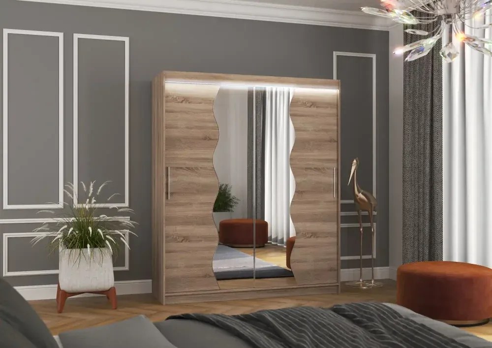 Posuvná skříň se zrcadlem a LED osvětlením KANSAS 180