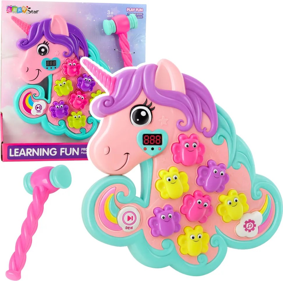 LEAN Toys Arkádová hra Whac A Mole Jednorožec barevná světla a zvuky