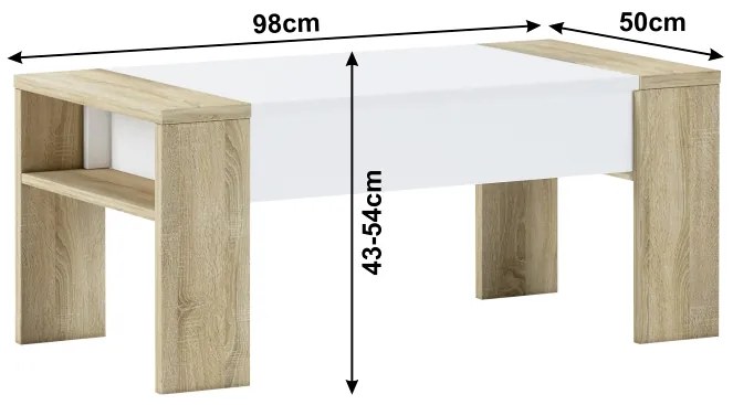 Konferenční stolek, dub sonoma/bílá, PULA